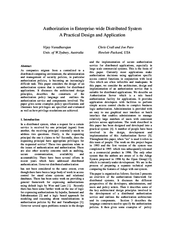 (PDF) Authorization in Enterprise-Wide Distributed System: A Practical Design and Application