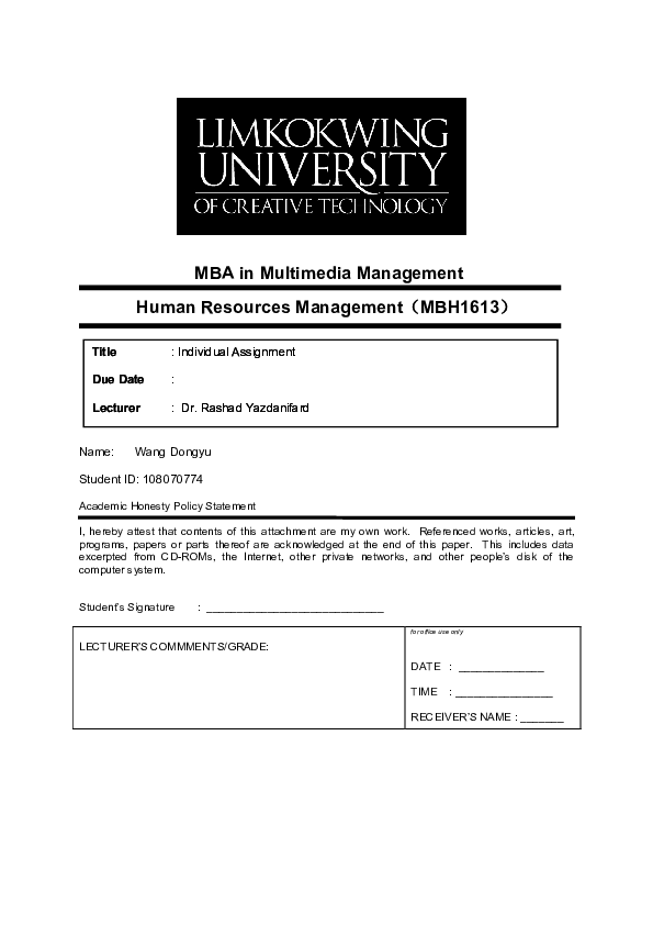 (PDF) MBA in Multimedia Management Human Resources Management（MBH1613 ...