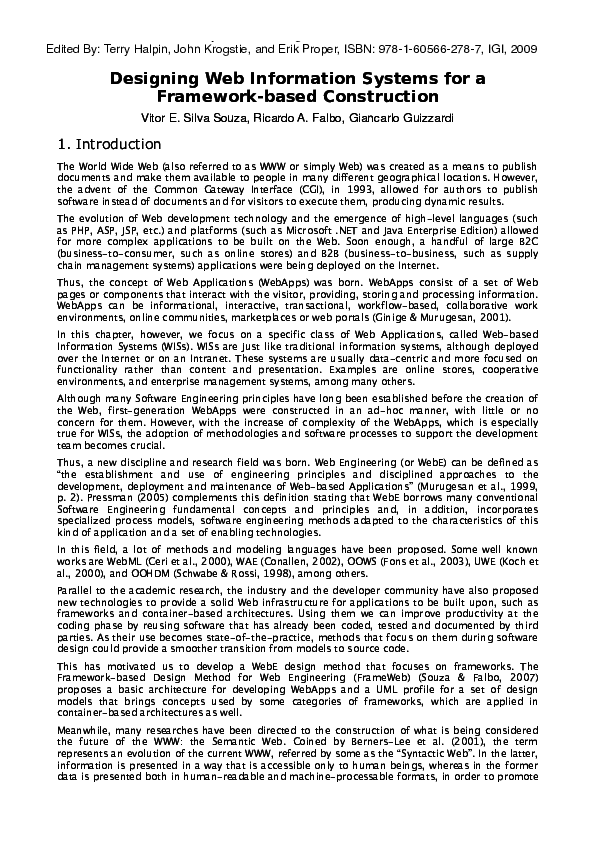 (PDF) Designing Web Information Systems for a Framework-based Construction