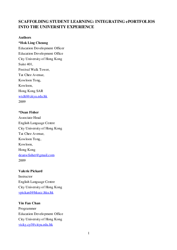 (PDF) SCAFFOLDING STUDENT LEARNING: INTEGRATING ePORTFOLIOS INTO THE UNIVERSITY EXPERIENCE