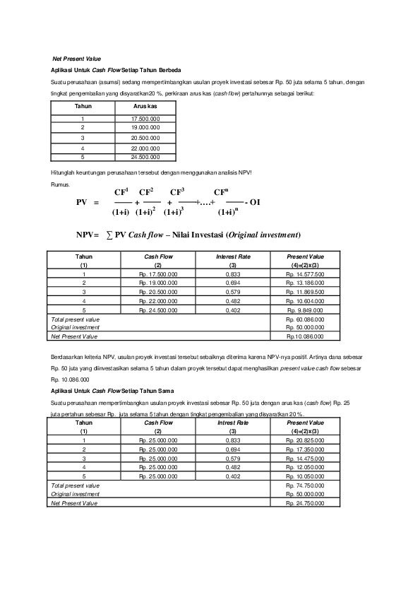 (DOC) Perhitungan Net Present Value