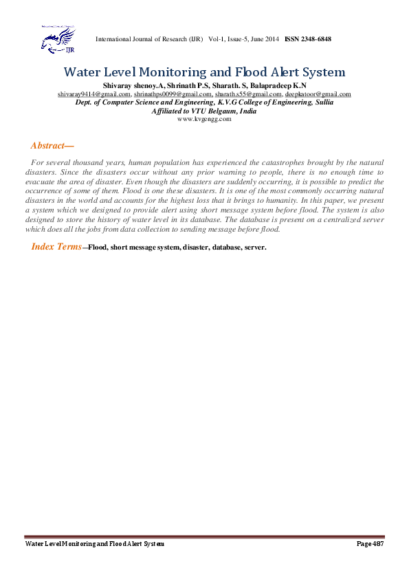(PDF) Water Level Monitoring and Flood Alert System