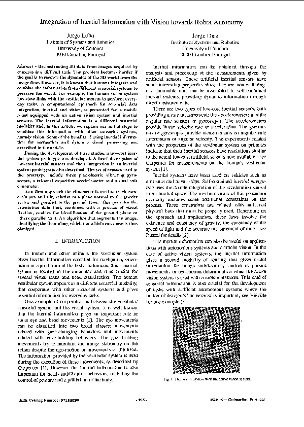 (PDF) Integration of inertial information with vision towards robot autonomy | Jorge Dias ...