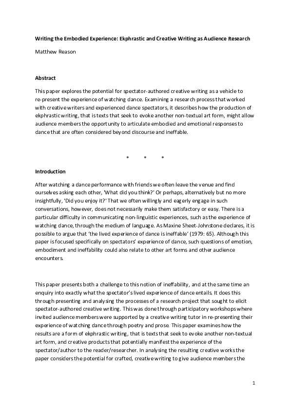 (DOC) Writing the Embodied Experience: Ekphrastic and Creative Writing ...