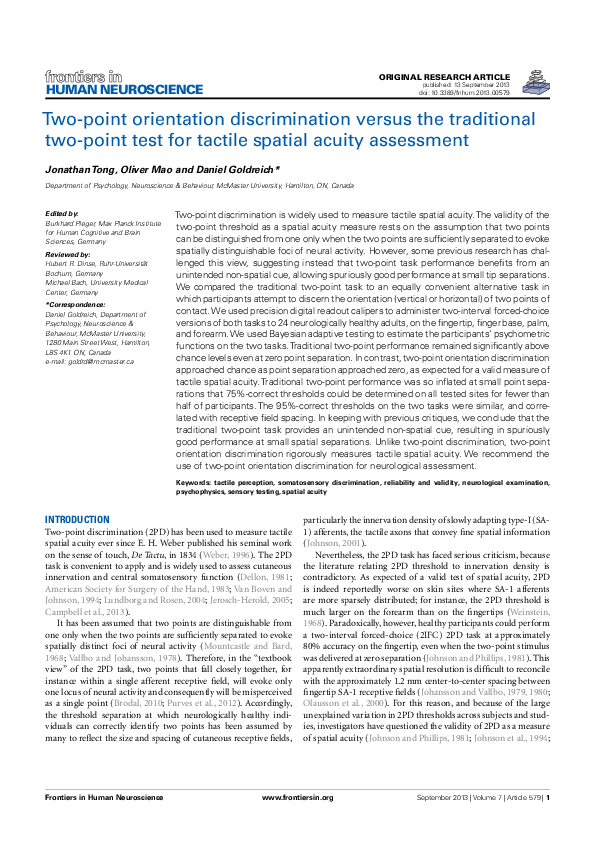 (PDF) Tong J, Mao O, Goldreich D (2013) Two-point orientation ...