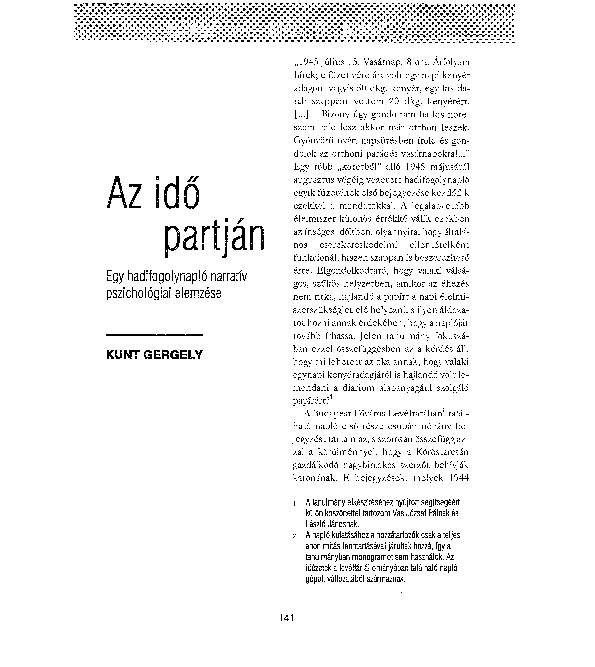 Az idő partján : egy hadifogolynapló narratív pszichológiai elemzése