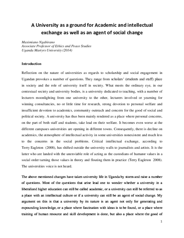 (PDF) A University as a ground for Academic and intellectual exchange ...