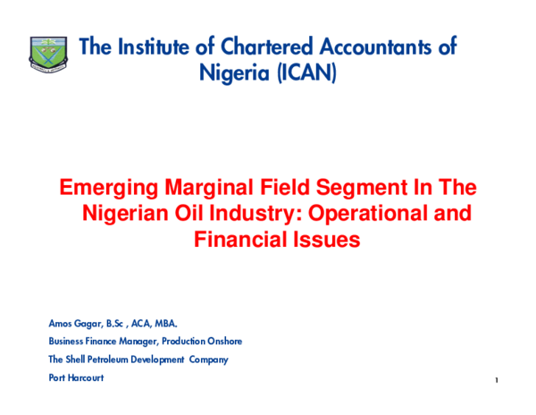 (PDF) Emerging Marginal Field Segment In The Nigerian Oil Industry ...