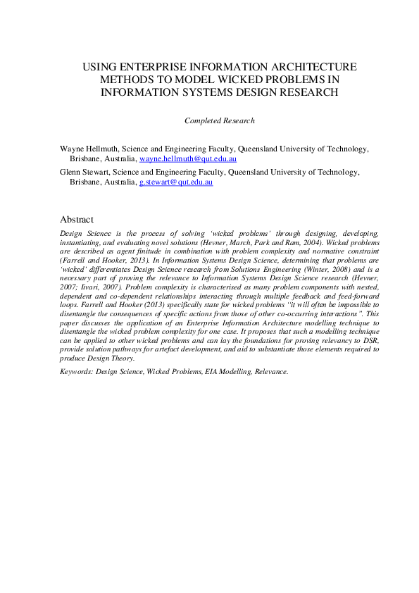 (PDF) USING ENTERPRISE INFORMATION ARCHITECTURE METHODS TO MODEL WICKED ...
