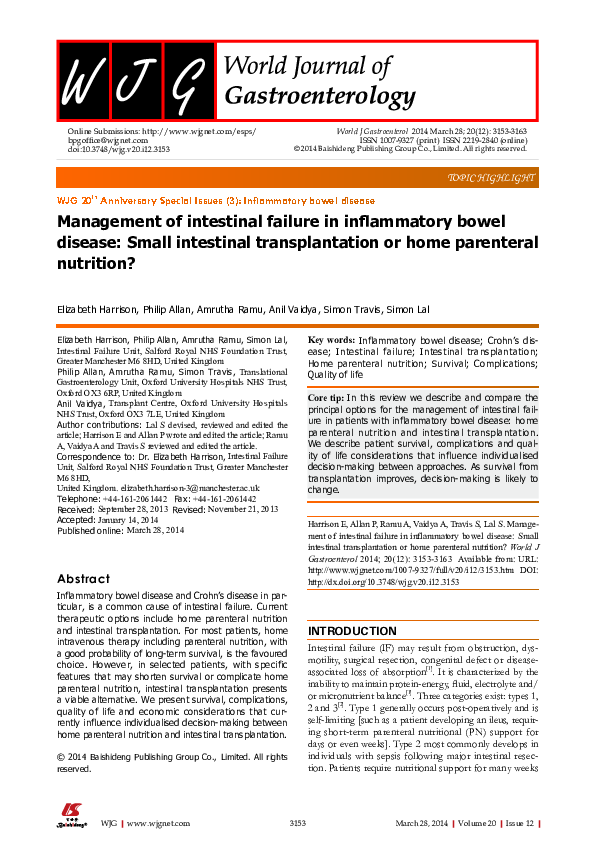 (PDF) Management of intestinal failure in inflammatory bowel disease ...