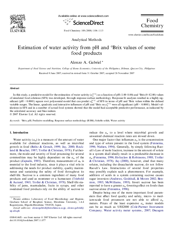 (PDF) Analytical Methods Estimation of water activity from pH and °Brix ...