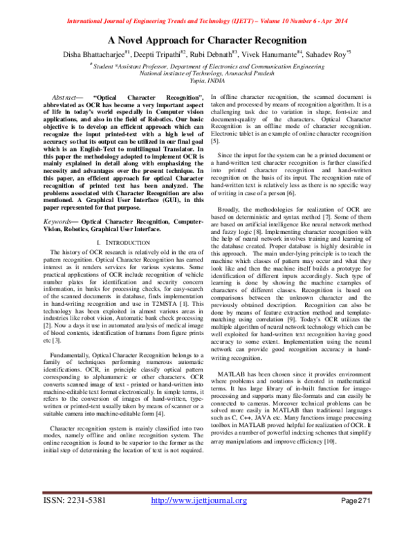 Pdf A Novel Approach For Character Recognition