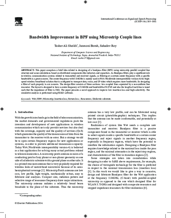 (PDF) Bandwidth Improvement in BPF using Microstrip Couple lines