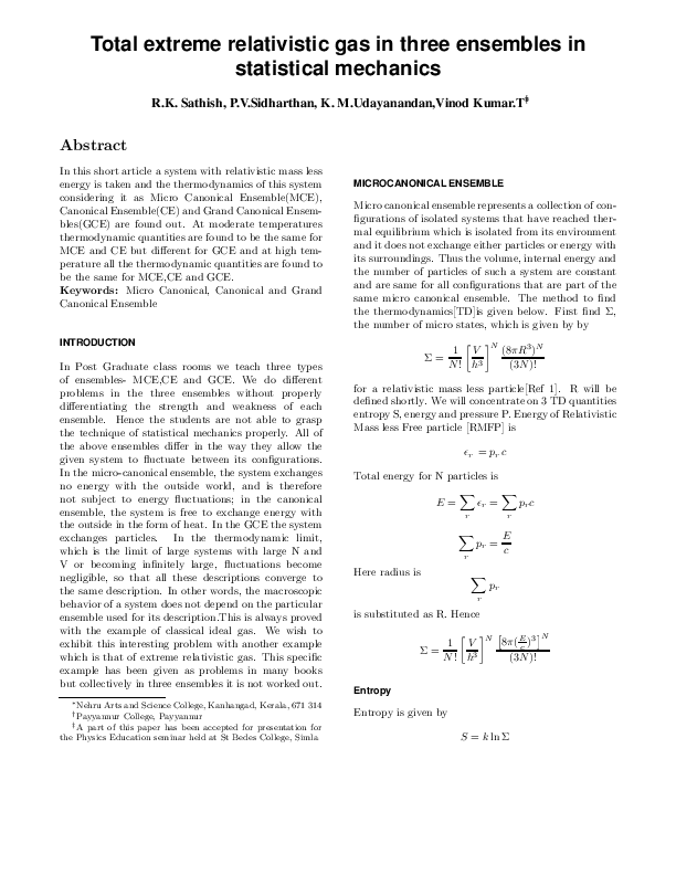 (PDF) Total extreme relativistic gas in three ensembles in statistical ...