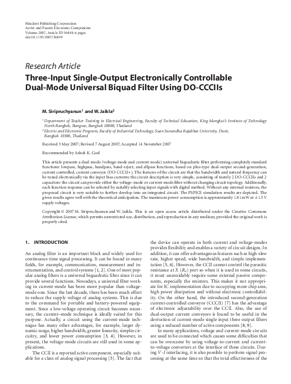(PDF) ResearchArticle Three-Input Single-Output Electronically ... (PDF) ResearchArticle Three-Input Single-Output Electronically ...