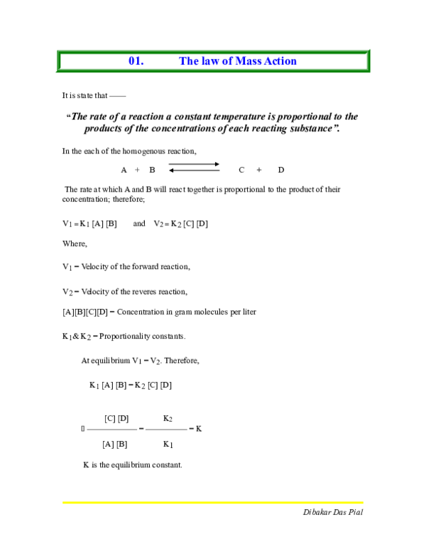 (DOC) The law of Mass Action