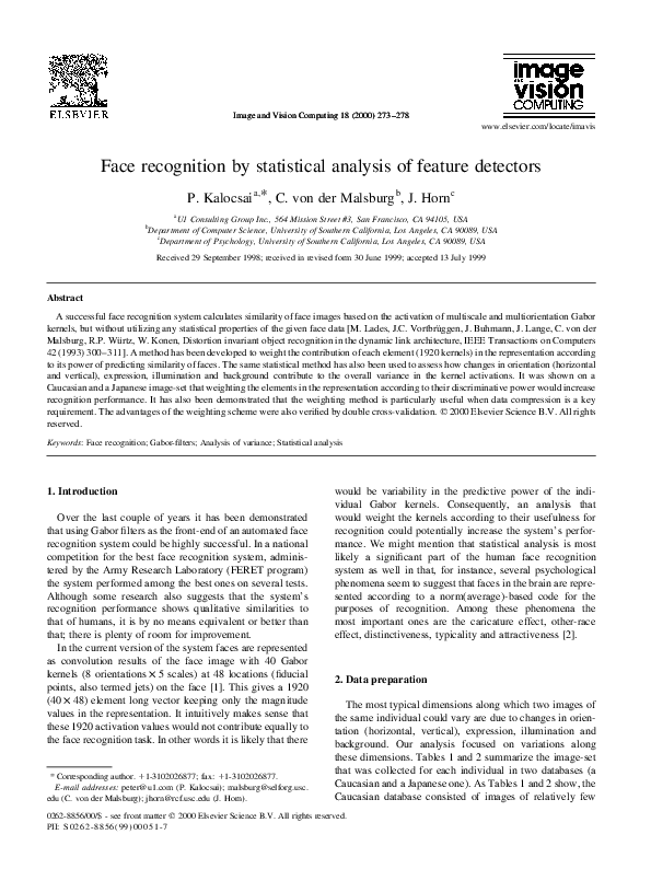 (PDF) Face recognition by statistical analysis of feature detectors