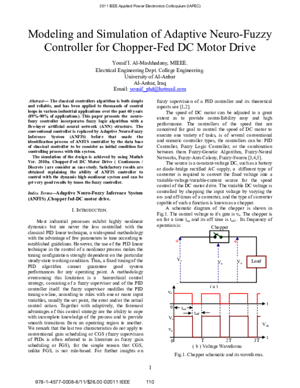 Pdf Modeling And Simulation Of Adaptive Neuro Fuzzy Controller For
