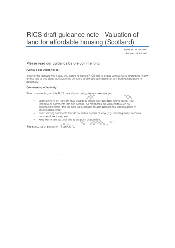 (PDF) RICS draft guidance note -Valuation of land for affordable ...