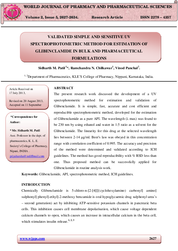 Pdf Validated Simple And Sensitive Uv Spectrophotometric Method For Estimation Of