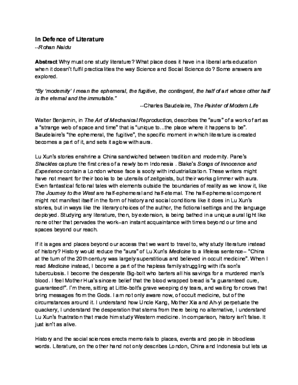 (PDF) In Defence of Literature