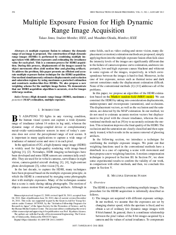 (PDF) Multiple Exposure Fusion for High Dynamic Range Image Acquisition