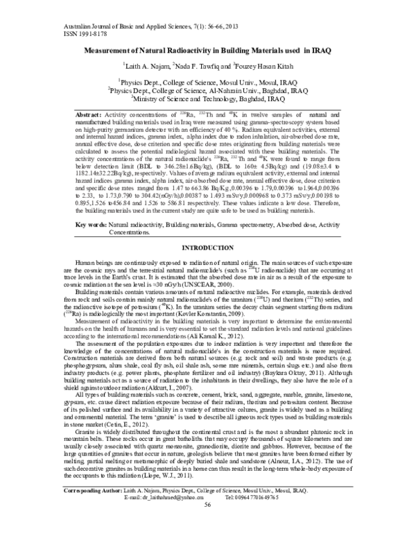 (PDF) Measurement of Natural Radioactivity in Building Materials used ...