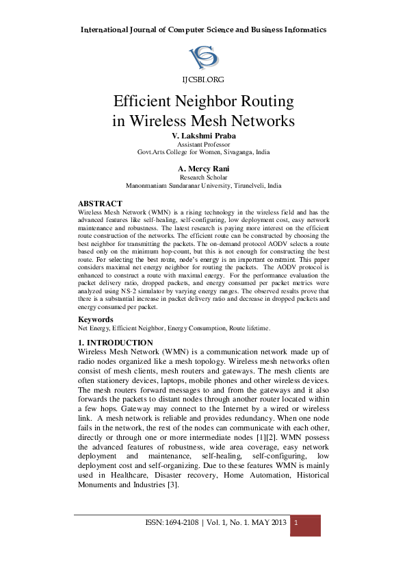 (PDF) Efficient Neighbor Routing in Wireless Mesh Networks