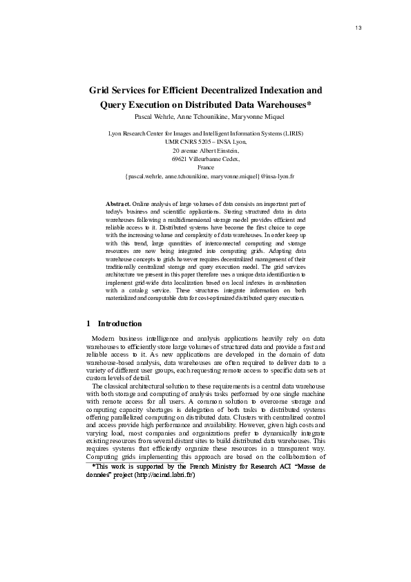 (PDF) Grid Services for Efficient Decentralized Indexation and Query Execution on Distributed ...