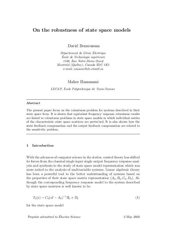 (PDF) On the robustness of state space models