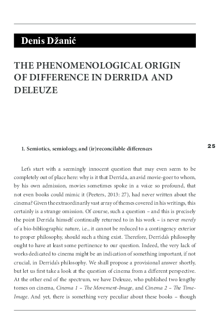 The Phenomenological Origin of Difference in Derrida and Deleuze
