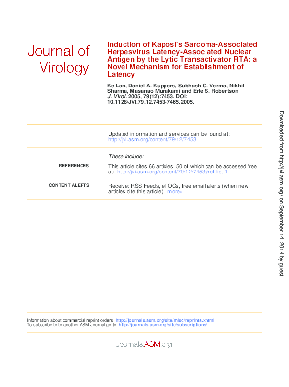 (PDF) Induction of Kaposi's Sarcoma-Associated Herpesvirus Latency-Associated Nuclear Antigen by ...