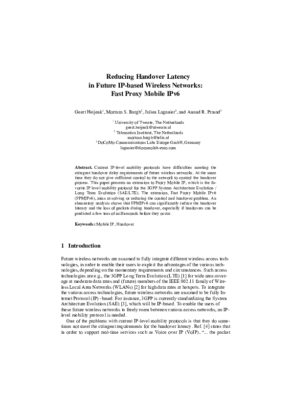 Pdf Reducing Handover Latency In Future Ip Based Wireless Networks