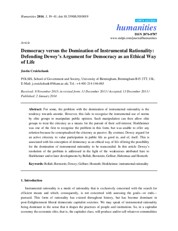 (PDF) John Dewey and the Necessity of a Democratic Civic Education ...