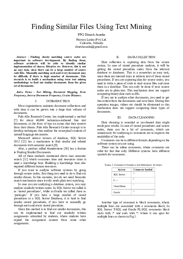 (DOC) Finding Similar Files Using Text Mining