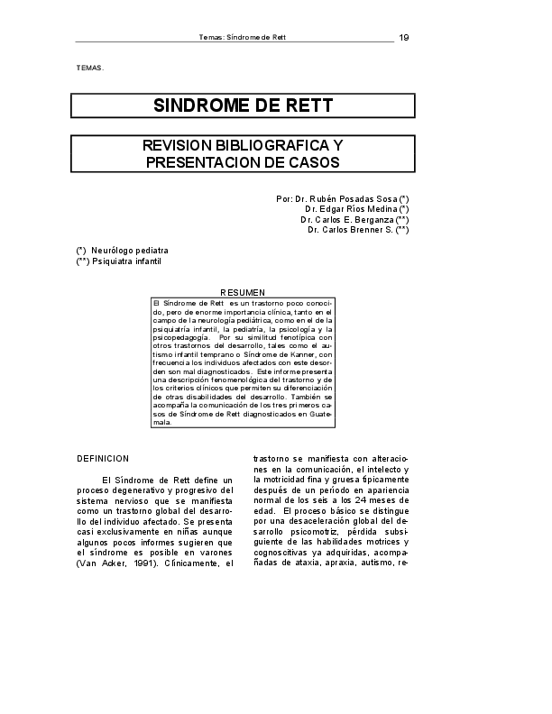(PDF) Temas: Síndrome de Rett 19 TEMAS