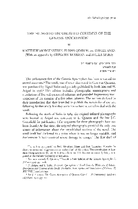 (PDF) The Hitherto Unpublished Columns of the Genesis Apocryphon
