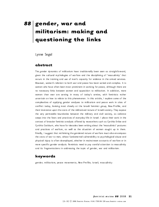 (PDF) gender, war and militarism