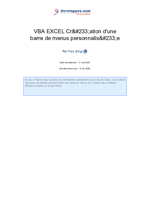 Pdf Excel Cours Programmation Vba Philippe Brou