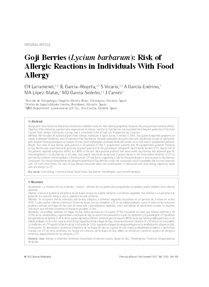 (PDF) Allergy to Goji Berries Goji Berries (Lycium barbarum): Risk of ...