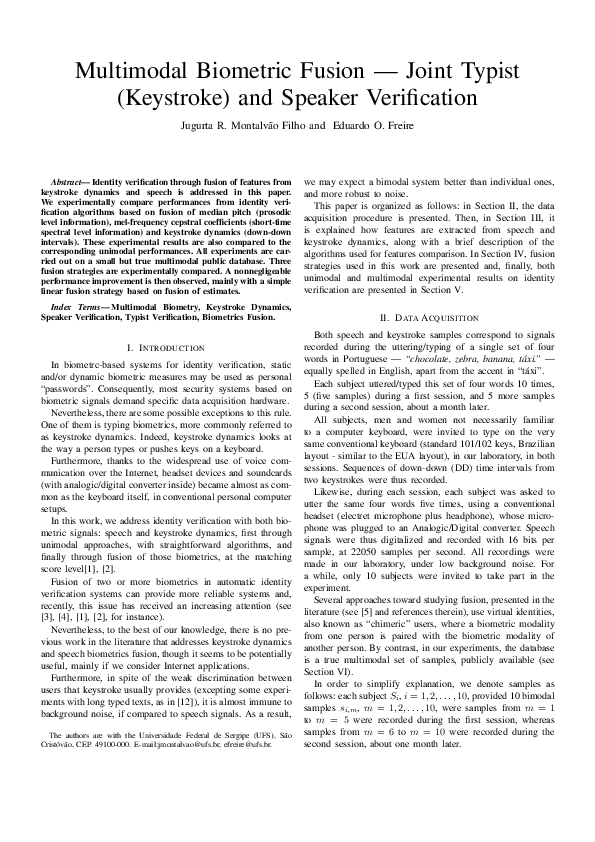 (PDF) Multimodal biometric fusion — joint typist (keystroke) and ...