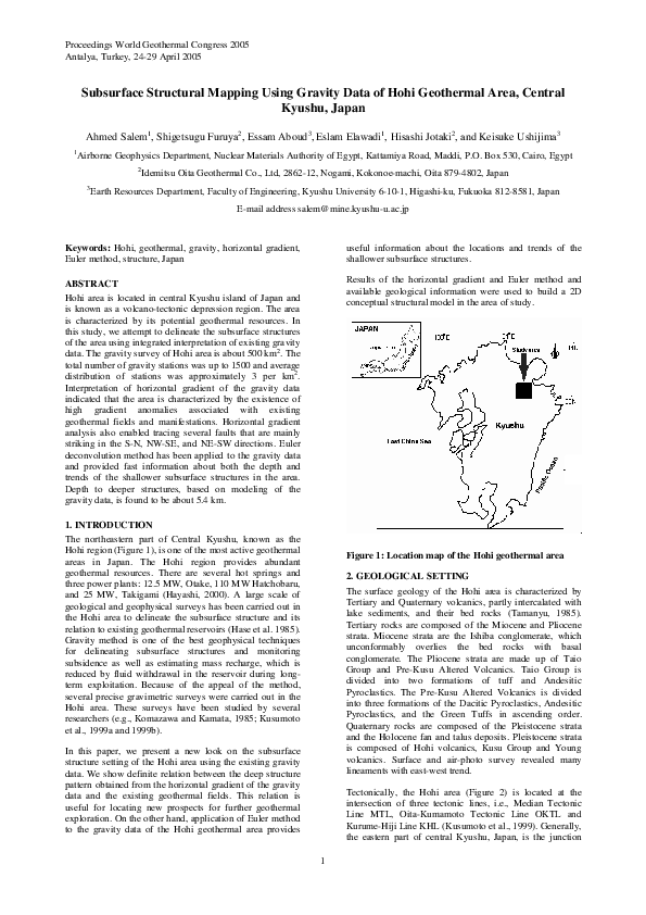 Pdf Subsurface Structural Mapping Using Gravity Data Of Hohi