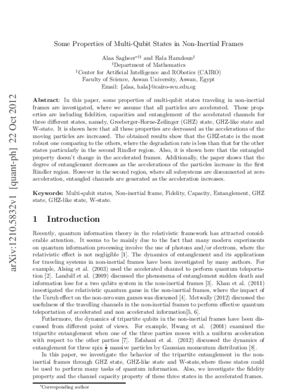 Pdf Some Properties Of Multi Qubit States In Non Inertial Frames