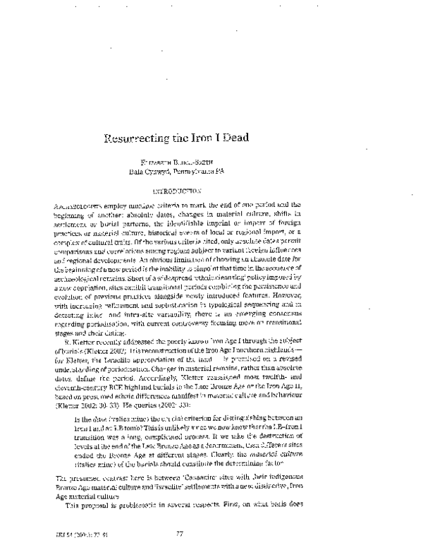 (PDF) Resurrecting the Iron I Dead
