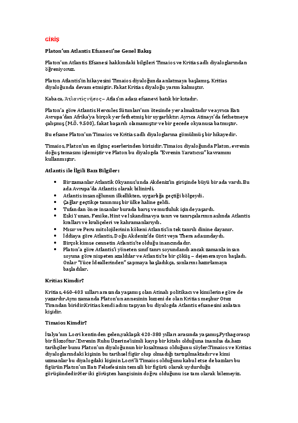 (DOC) Platon'un Timaios ve Kritias diyaloglarında Atlantis efsanesi