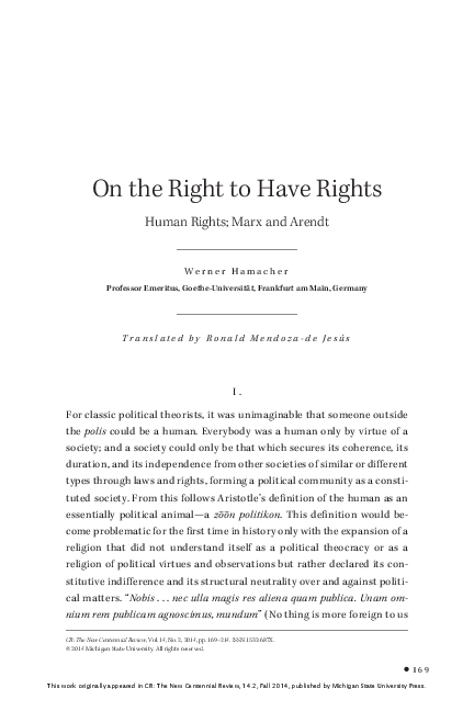 (PDF) Werner Hamacher's "On the Right to Have Rights: Human Rights ...