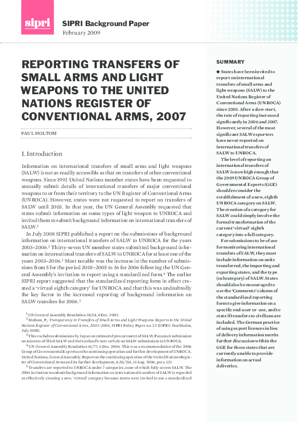 (PDF) Reporting transfers of small arms and light weapons to the United ...