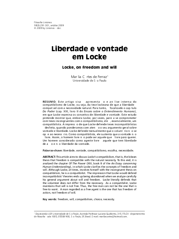 (PDF) Liberdade e vontade em Locke - Locke, on freedom and will