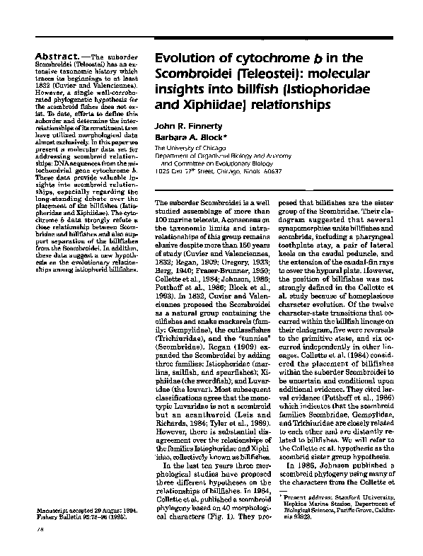 (PDF) Evolution of cytochrome b in the Scombroidei (TeleosteiJ ...