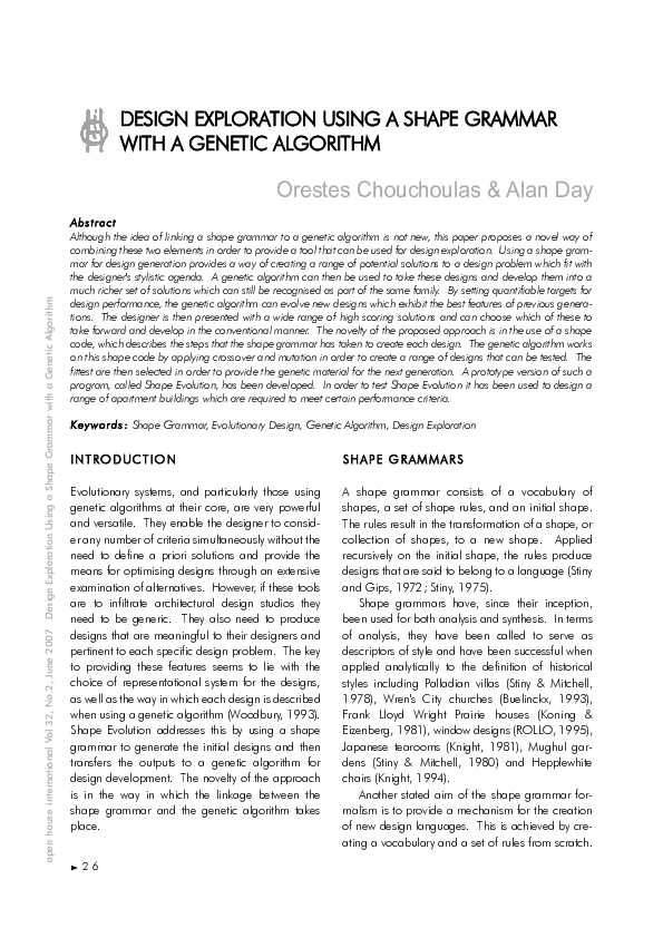 Pdf Design Exploration Using A Shape Grammar With A Genetic Algorithm